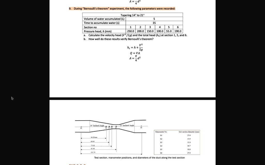 9 during bernoullis theorem experiment the following parameters were ...