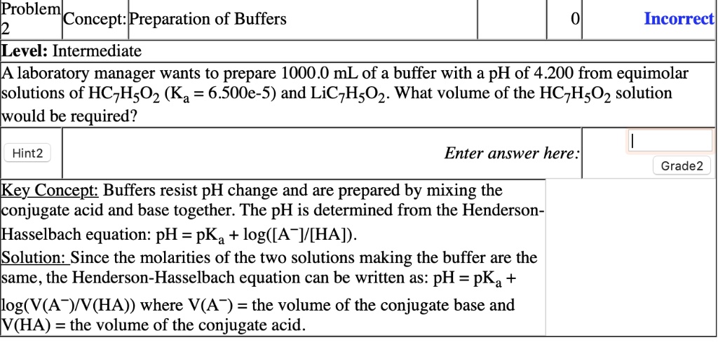 SOLVED: Problem Concept: Preparation of Buffers Level: Intermediate A laboratory manager wants ...