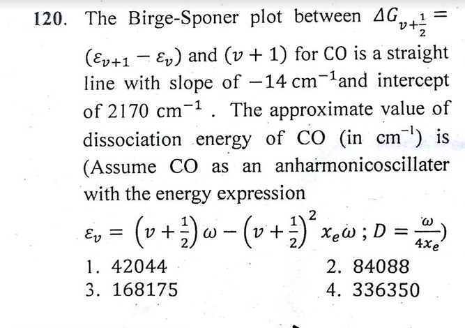 SOLVED: The Birge-Sponer plot between G, 2Î½+1 - Î½ and (Î½+1) for CO ...