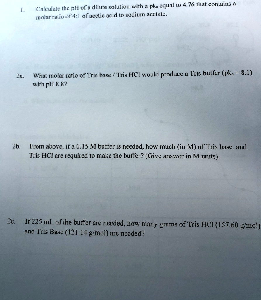 SOLVED: Calculate the pH of a dilute solution with a pKa equal to 4.76 that contains a molar ...