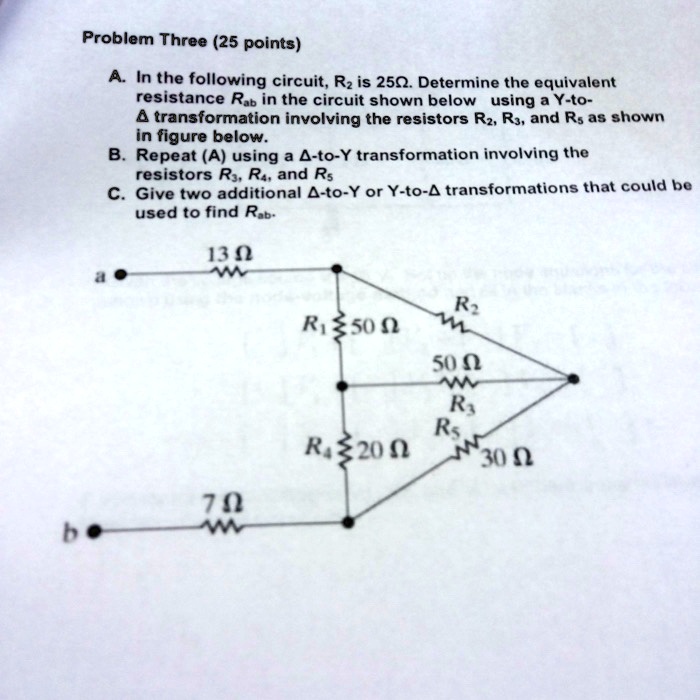 SOLVED: Problem Three (25 points) A. In the following circuit, R is 25. Determine the equivalent ...