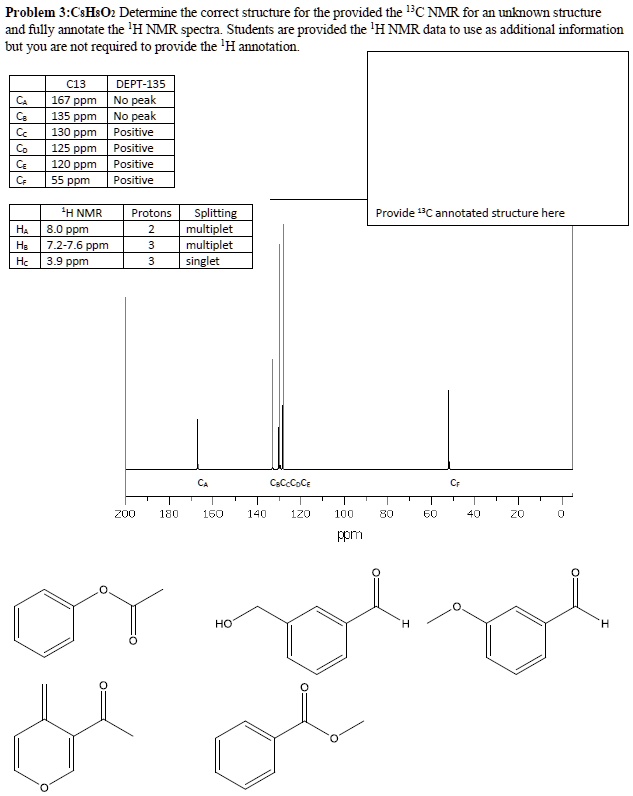 SOLVED: Problem 3 CsHsOz Determine the correct structure for the ...