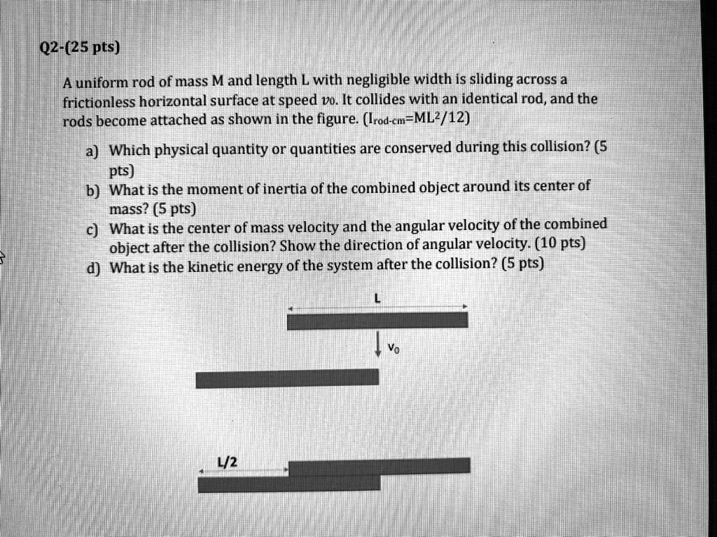 SOLVED: Q2 (25 pts) A uniform rod of mass M and length L with negligible width is sliding across ...