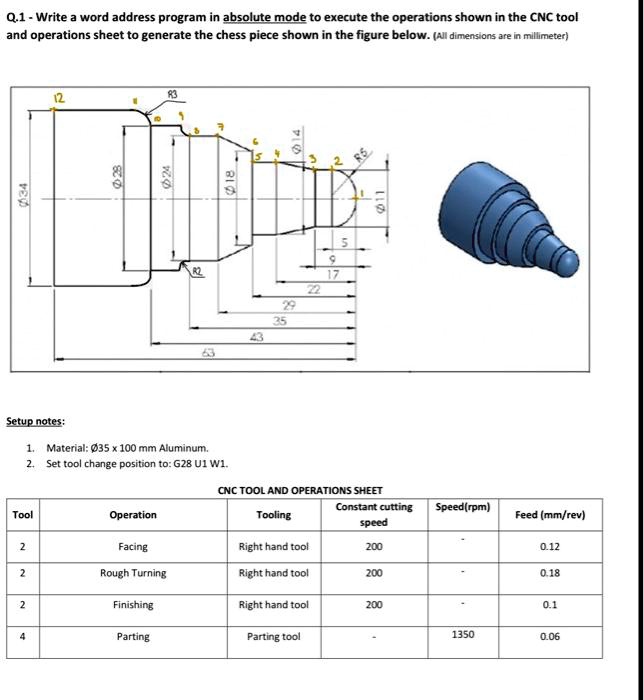 Q.1 - Write a word address program in absolute mode to execute the operations shown in the CNC ...