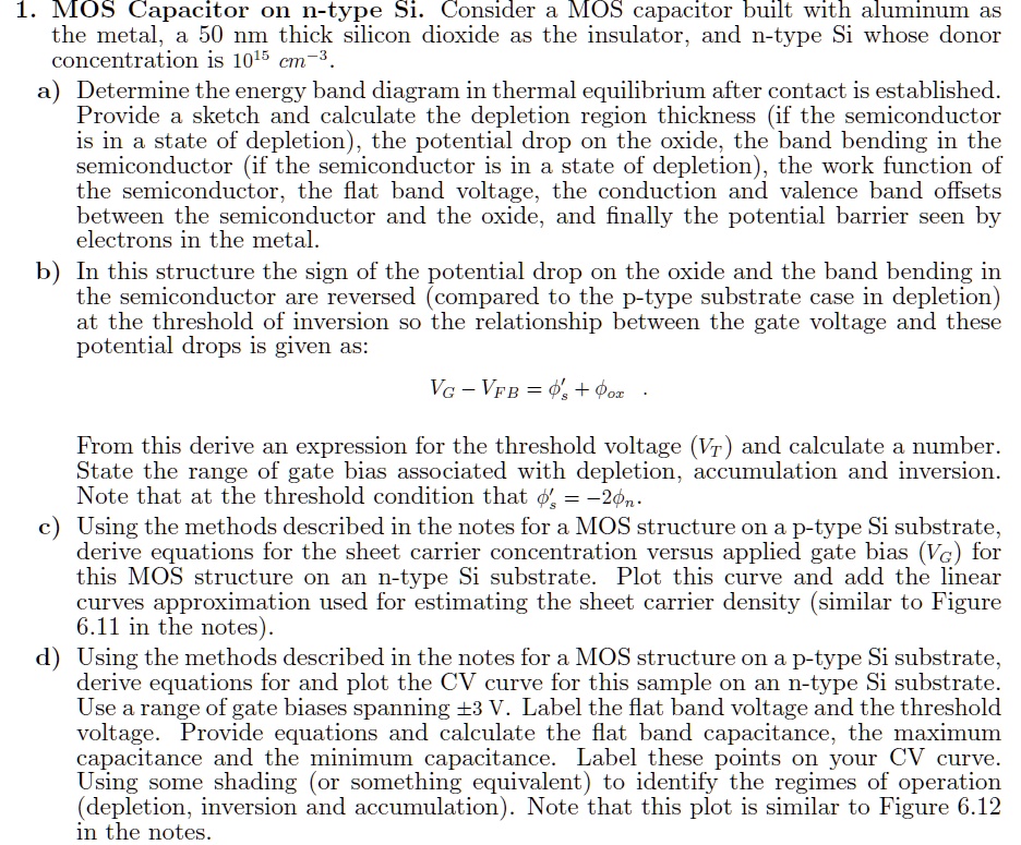 SOLVED: MOS Capacitor on n-type Si. Consider a MOS capacitor built with ...