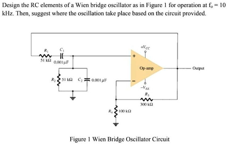 Design the RC elements of a Wien bridge oscillator as in Figure 1 for operation at f=1 kHz. Then ...