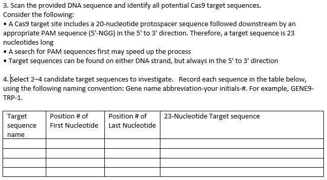 scan the provided dna sequence and identify all potential cas9 target ...