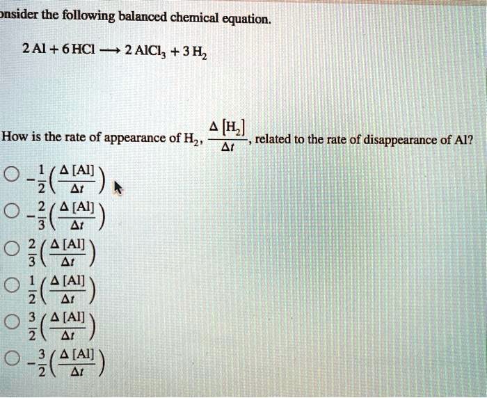 SOLVED: How is the rate of appearance of H2 related to the rate of ...