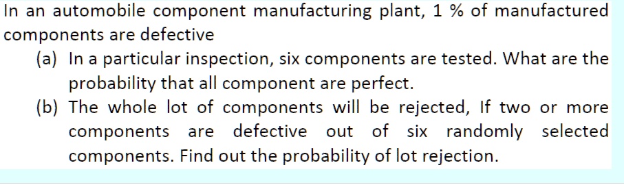 In an automobile component manufacturing plant, 1% of manufactured ...