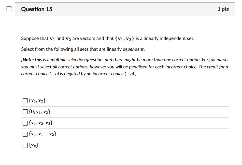 SOLVED: Question 15 1 pts Suppose that V1 and V2 are vectors and that ...