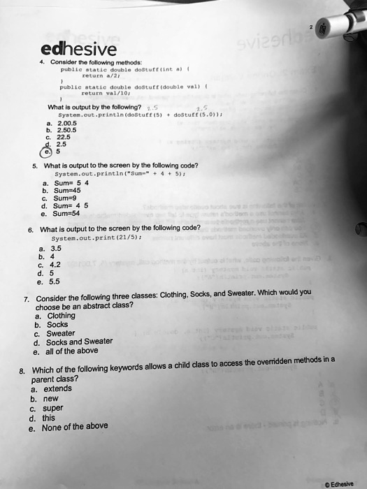 edhesive 4. Consider the following methods: public static double ...