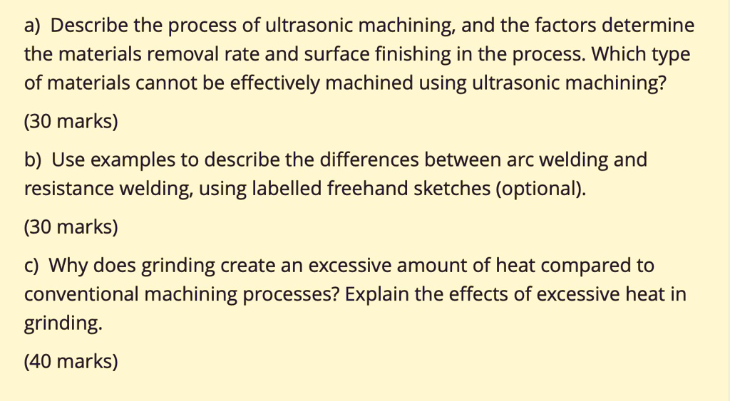 SOLVED: a) Describe the process of ultrasonic machining, and the ...