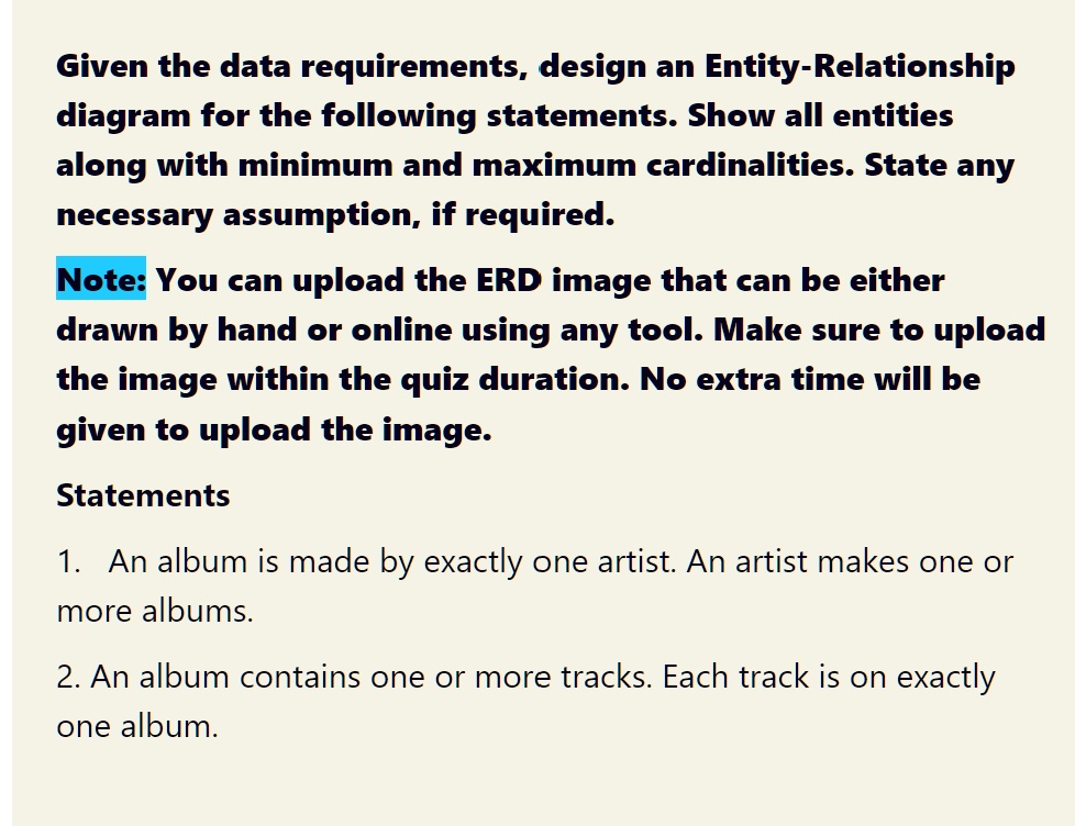 SOLVED: Given the data requirements, design an Entity-Relationship diagram for the following ...
