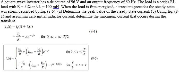 SOLVED: A square-wave inverter has a DC source of 96 V and an output ...