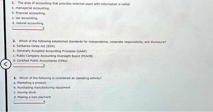 1. The area of accounting that provides external users with information ...
