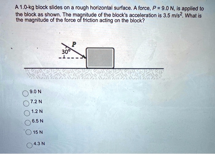 a 10 kg block slides on a rough horizontal surface a force p 90 n is applied to the block as ...