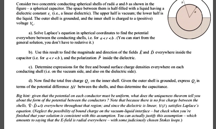 Consider two concentric conducting spherical shells of radii a and b as ...