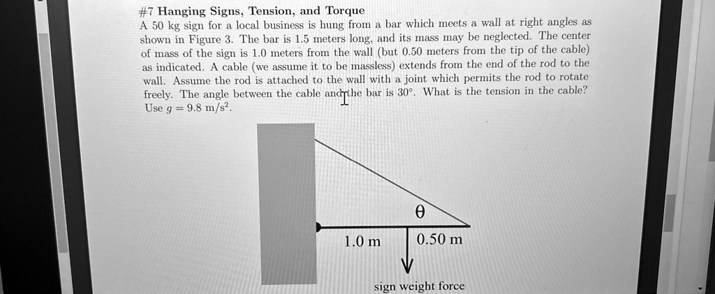 #7 Hanging Signs, Tension, and Torque A 50 kg sign for a local business ...