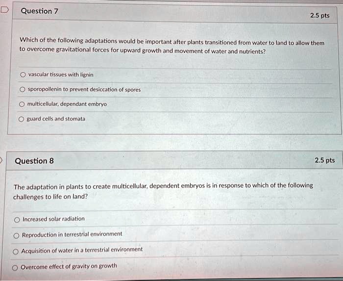 SOLVED: Which of the following adaptations would be important after ...