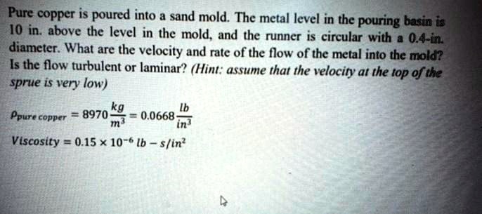 SOLVED: Pure copper is poured into a sand mold. The metal level in the ...