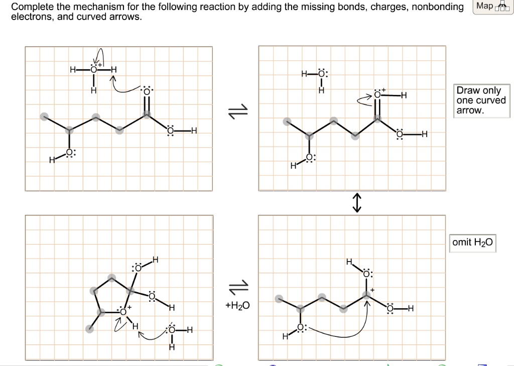 SOLVED: Complete the mechanism for the following reaction by adding the missing bonds, charges ...