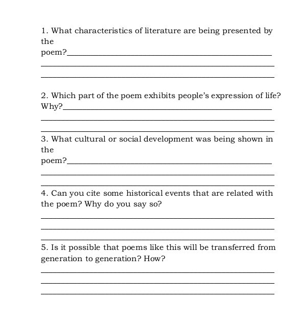 SOLVED: 1. What characteristics of literature are being presented by ...