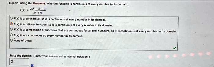 Texts Explain Using The Theorems Why The Function Is Continuous At Every Number In Its Domain 