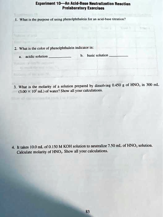 Solved Experiment 10 An Acid Base Neutralization Reaction Prelaboratory Exercises 1 What Is