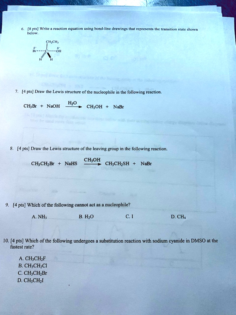 SOLVED: 1. Write reaction equation using bond-line drawings that represents the transition state ...