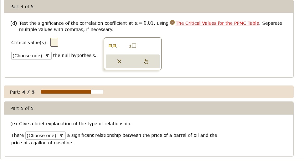 part 4 of 5 test the significance of the correlation coefficient at a ...