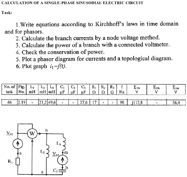 SOLVED: CALCULATION OF A SINGLE-PHASE SINUSOIDAL ELECTRIC CIRCUIT Task: 1. Write equations ...