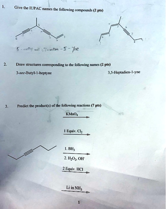 SOLVED: Give the IUPAC names the following compounds ( pts) ot ton Tre Draw structures ...