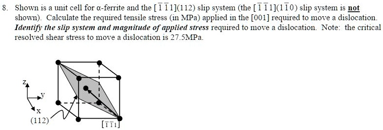 8. Shown is a unit cell for a-ferrite and the [111](112) slip system ...