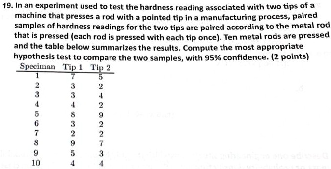 SOLVED: In an experiment used to test the hardness reading associated ...