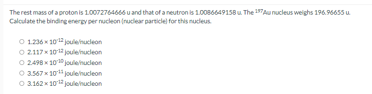 The rest mass of a proton is 1.0072764666 u and that of a neutron is 1. ...