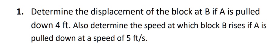 determine the displacement of the block at b if a is pulled down 4ft also determine the speed at ...
