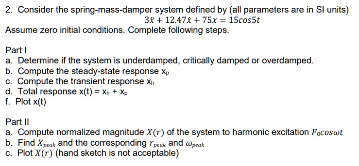 SOLVED: 2. Consider the spring-mass-damper system defined by (all ...