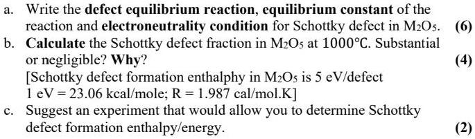 [GET ANSWER] write the defect equilibrium reaction equilibrium constant ...