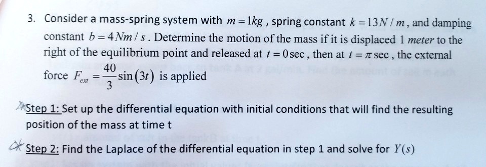 SOLVED: Consider a mass-spring system with m = 1 kg, spring constant k ...
