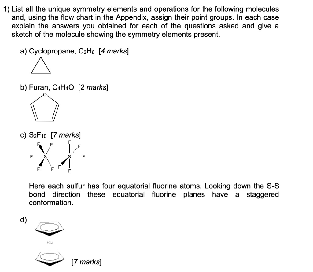 1 list all the unique symmetry elements and operations for the following molecules and using the ...