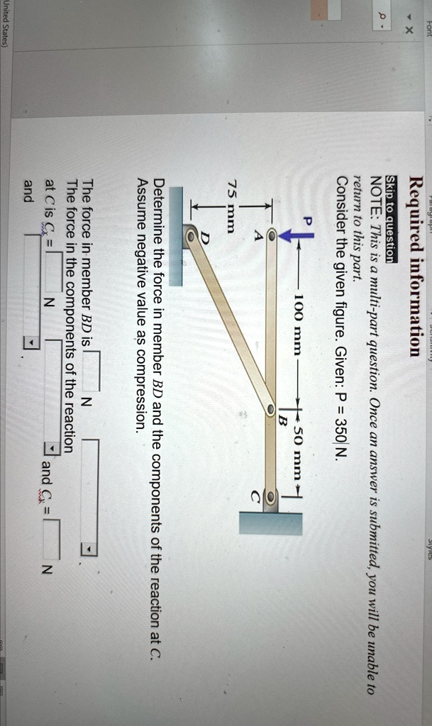 Determine the force in member BD and the components of the reaction at ...