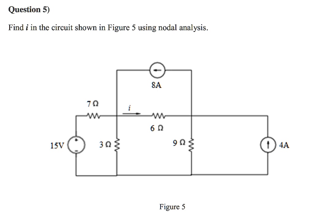 SOLVED: Find i in the circuit shown in Figure 5 using nodal analysis ... SOLVED: Find i in the circuit shown in Figure 5 using nodal analysis ...