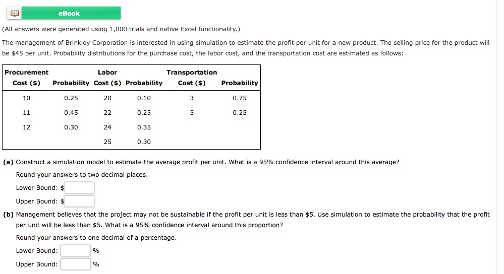 SOLVED: Text: eBook (All answers were generated using 1,000 trials and ...