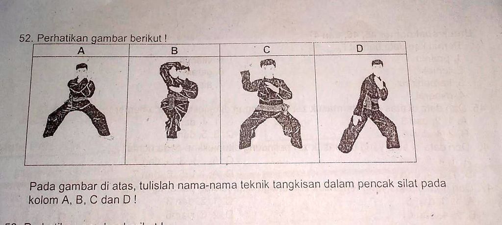 SOLVED: Pada gambar di atas, tulislah nama-nama teknik tangkisan dalam ... SOLVED: Pada gambar di atas, tulislah nama-nama teknik tangkisan dalam ...