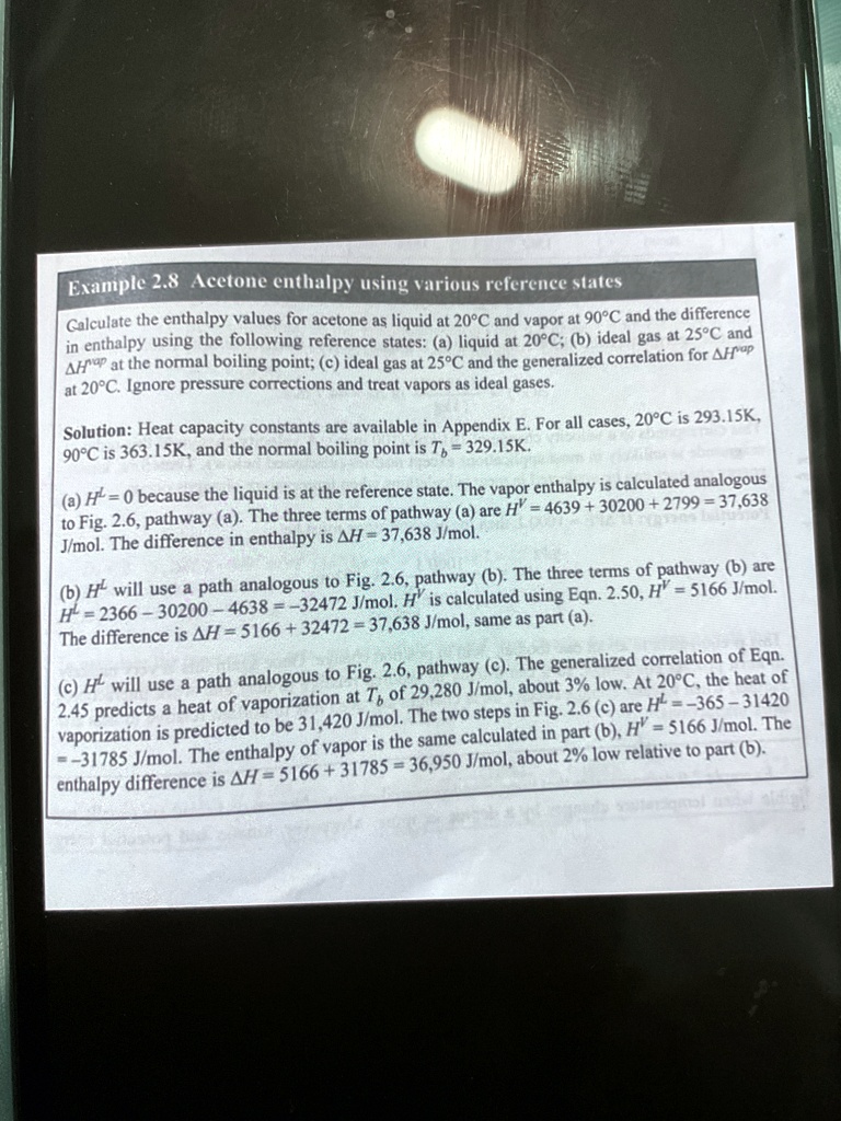 Example 28 acetone enthalpy using various reference states...