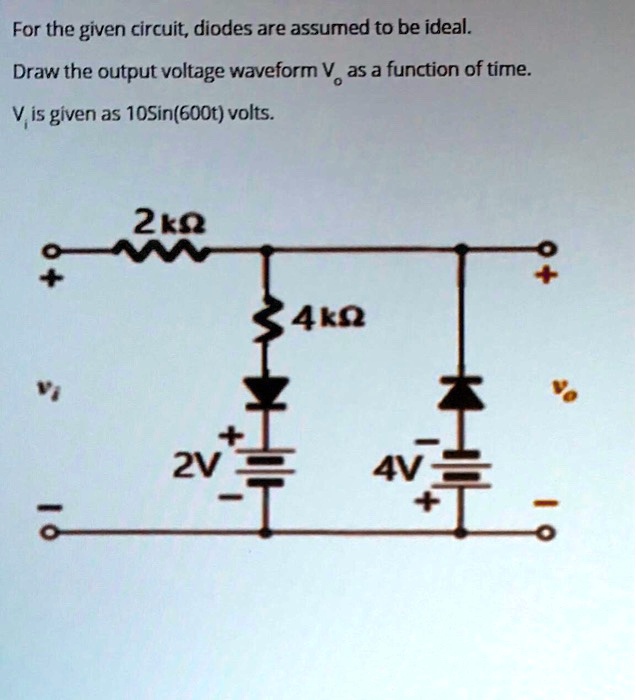 For the given circuit, diodes are assumed to be ideal. Draw the output voltage waveform Vo as a ...