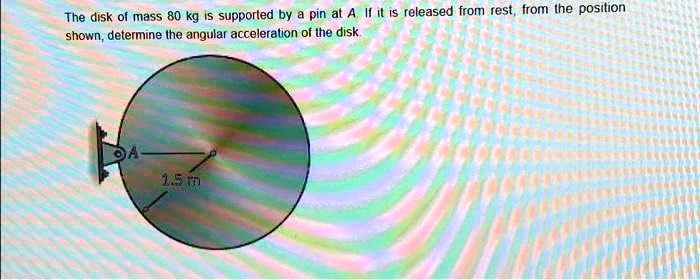 The disk of mass 80 kg is supported by a pin at A. If it is released from rest, from the ...
