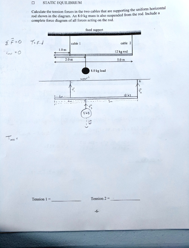 STATIC EQUILIBRIUM Calculate the tension forces in the two cables that are supporting the ...