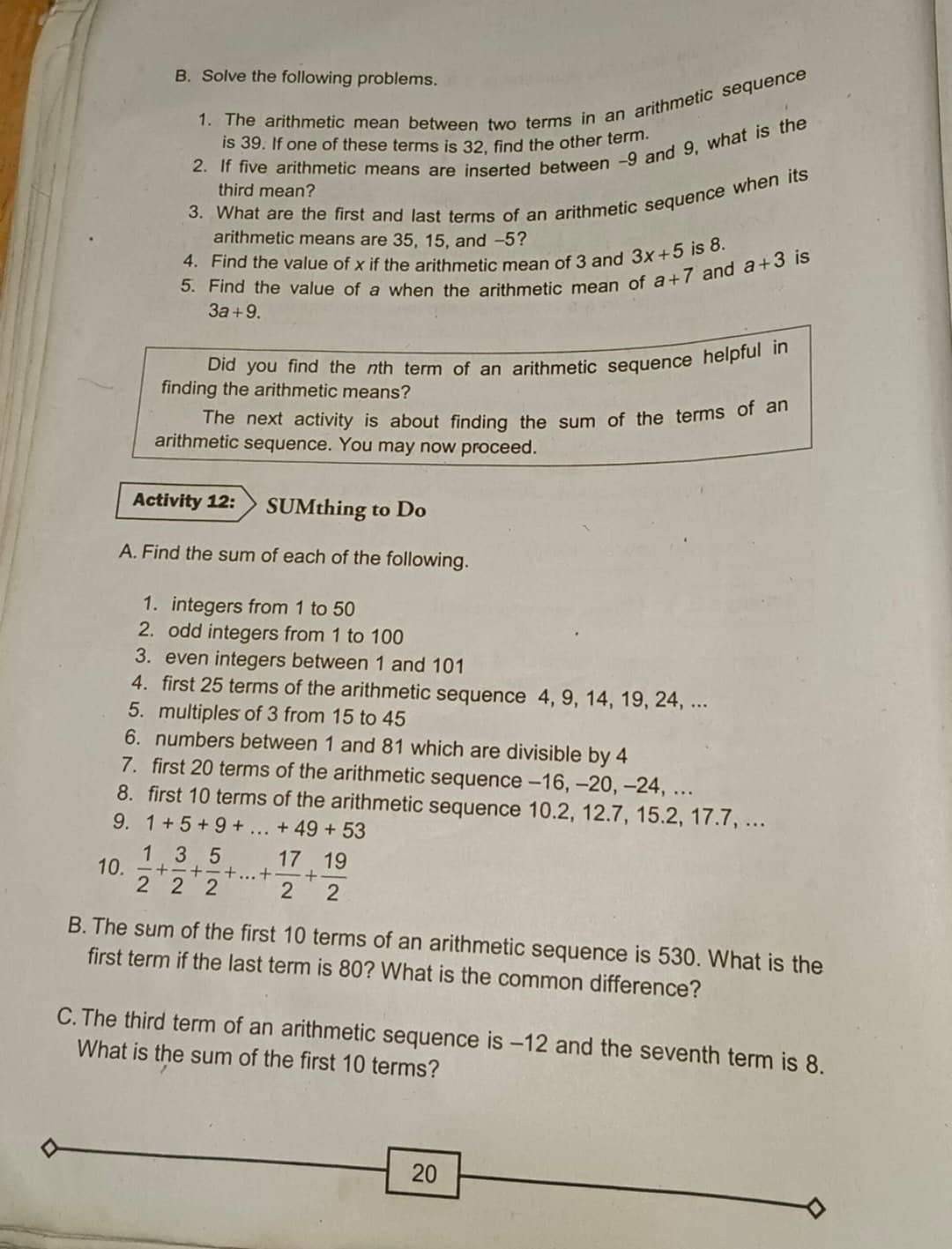 SOLVED B Solve The Following Problems 1 The Arithmetic Mean Between SOLVED B Solve The Following Problems 1 The Arithmetic Mean Between