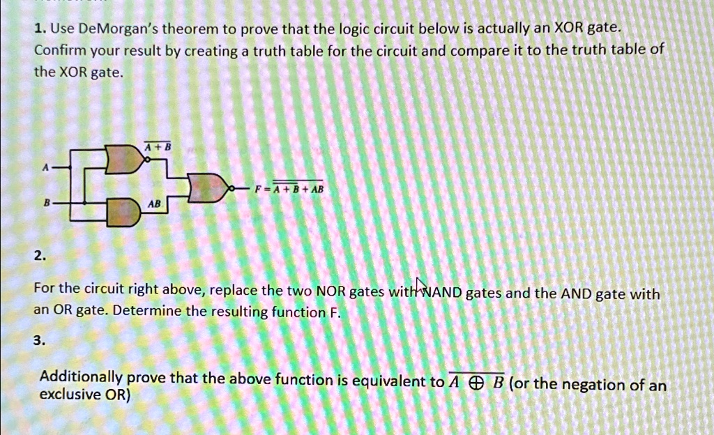 Use DeMorgan's theorem to prove that the logic circuit below is ...